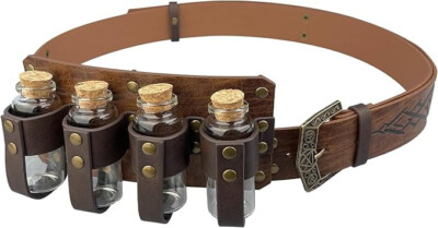 Medieval Embossed Alchemy Belt with 4 Cork Vials, Fantasy, Faux Leather ...