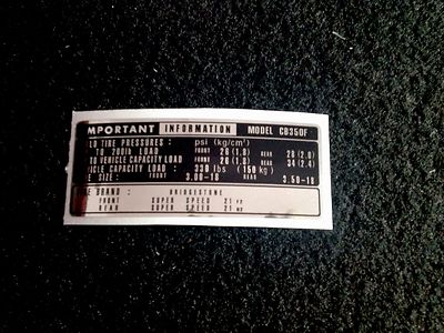 CB350 FOUR TIRE INFO DECAL | eBay