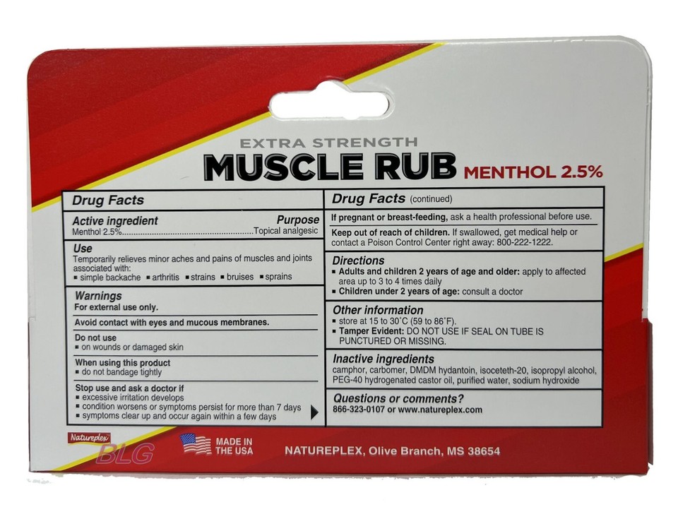 MUSCLE RUB Extra Strength Fast Penetrating Menthol 2.5% Pain Reliver 1 ...