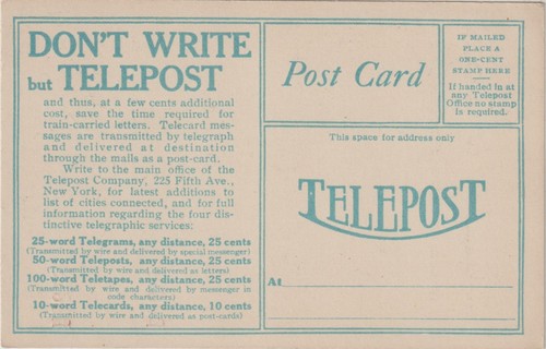 U.S. COVER: DON'T WRITE BUT TELEPOST SERIES Gg 1908-1909 UNUSED CARD | eBay