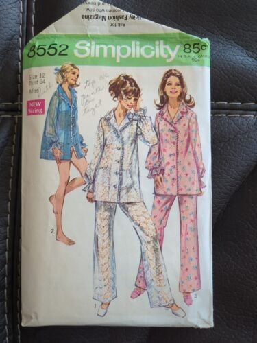 1969 SIMPLICITY #8552 LADIES PAJAMAS-SHEER COVER UP BRA PANTIES PATTERN ...