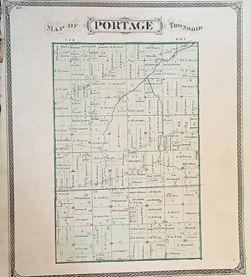IL, IN, MI, OH, WI - Portage Counties Ohio Handcolored Map