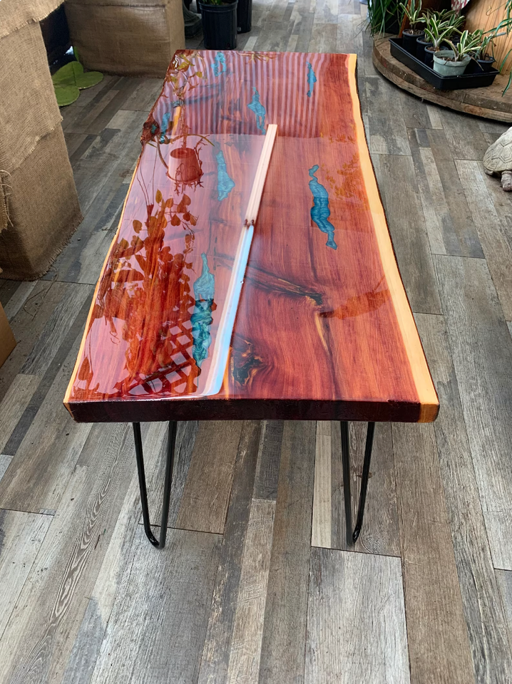 HandCrafted Live Edge Epoxy River Table / Bench Red Cedar Coffee (44in ...