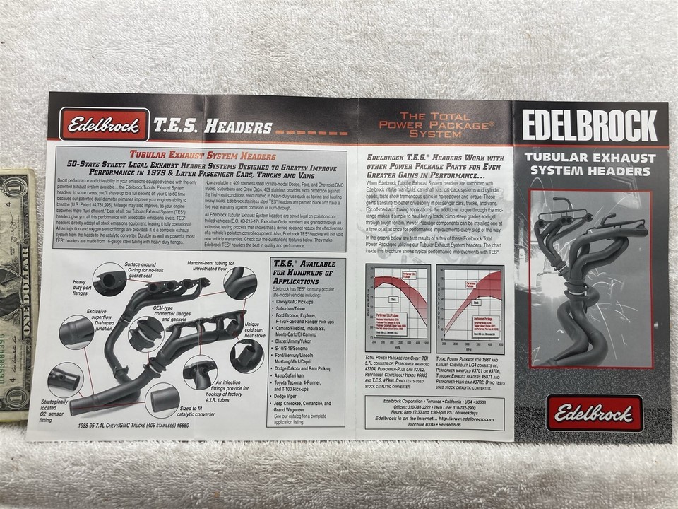 1996 Edelbrock Tubular Exhaust System Headers Brochure Vtg | eBay