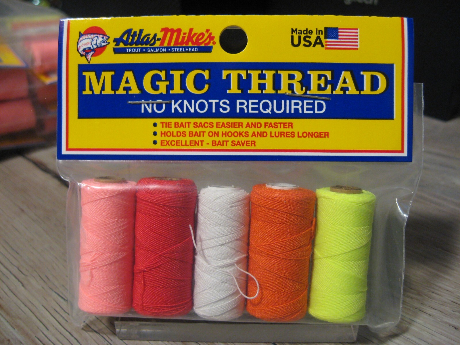 5 Assorted Atlas Mike's 100' Magic Thread Rolls - Spawn Net Tying Egg ...