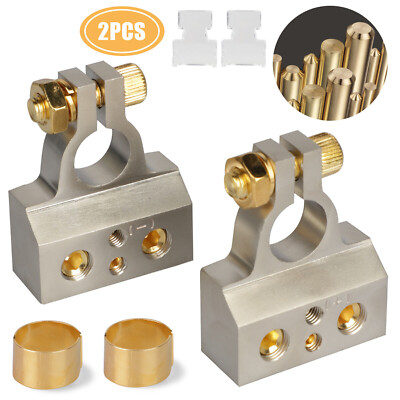 2PC Dual 0/2/4 8/10 GA Gauge Positive & Negative Battery Terminal ...