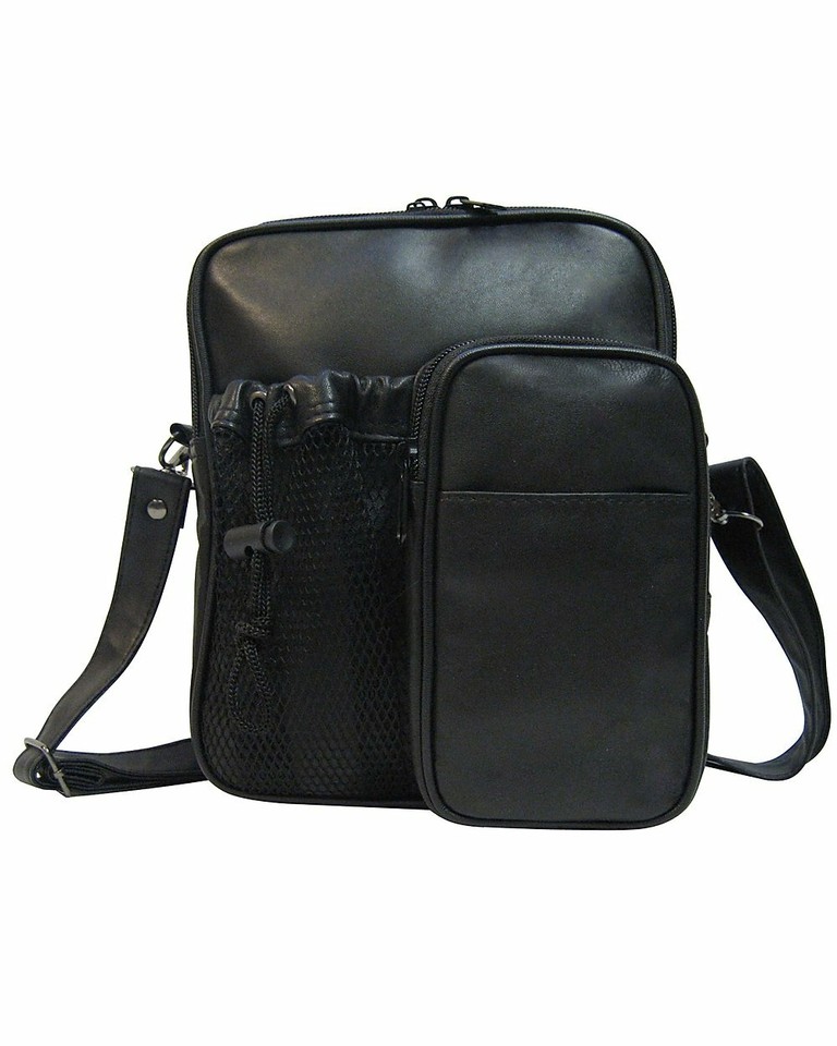 Black Genuine Leather Men's Messenger Organizer Bottle Holder Bag US ...