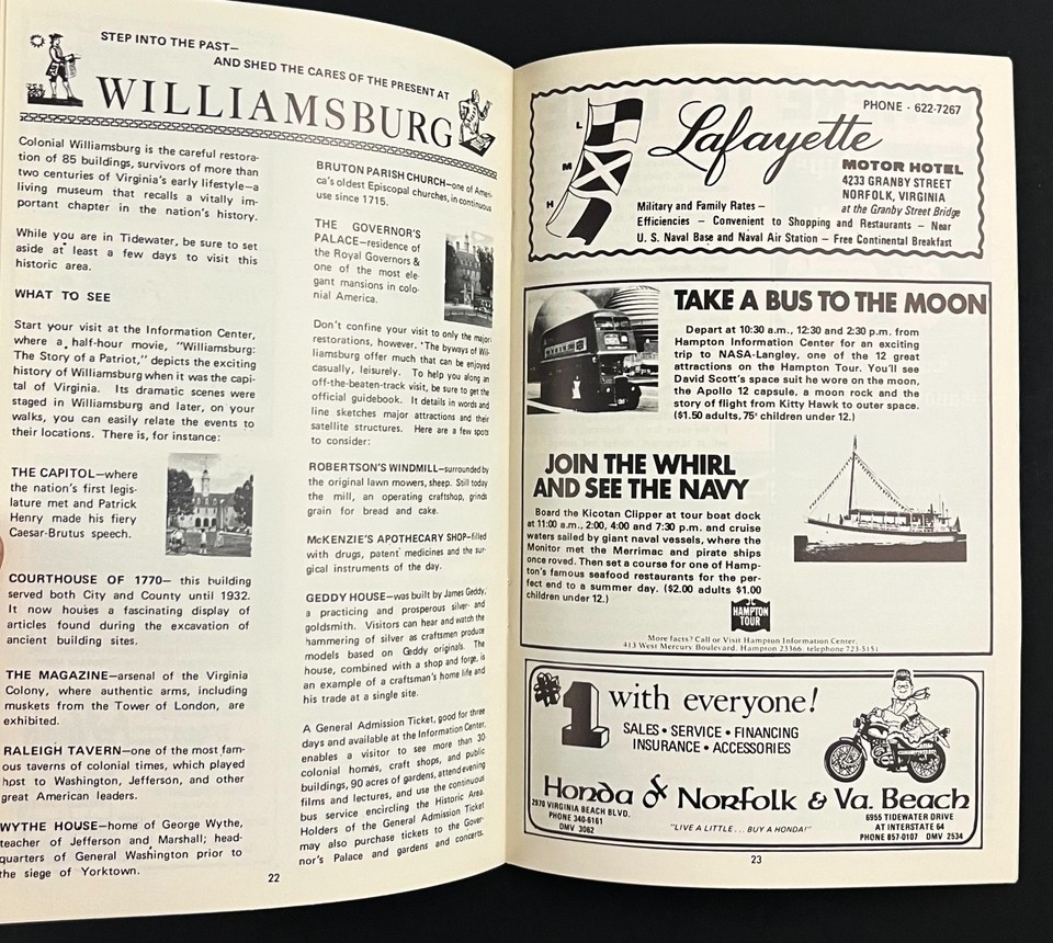 1974 Tidewater Guide Virginia Beach Hampton Tourist Ads Vintage Travel ...