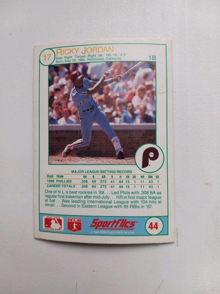 1989 Sportflics - Ricky Jordan #44 Phillies. | eBay