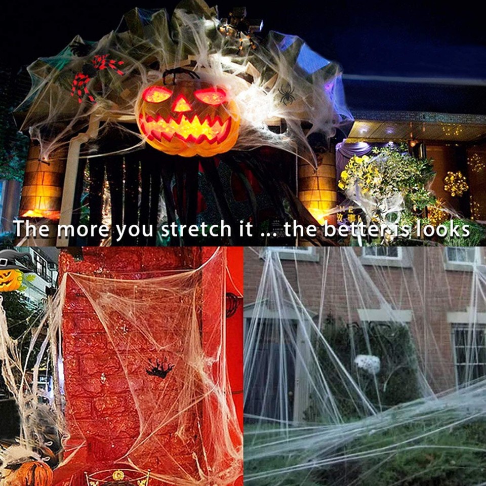 Super Stretch Spider Web for Halloween Indoor/Outdoor Decoration (800 ...