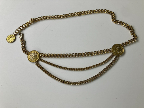 Vintage Gold Color Metal Heavy Chain Faux Coins Charms Belt Size L 38 ...