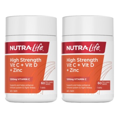 [NUTRA-LIFE] 2 x Nutralife High Strength Vit C 1200mg + Vit D & Zinc 60 ...