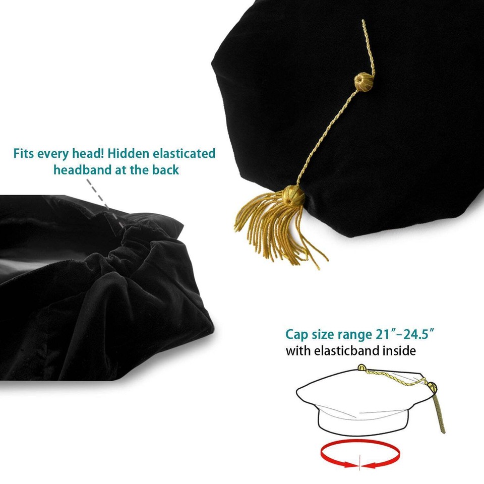 Endea Graduation Velvet Doctoral Tam with Eight Sides and Gold Bullion ...