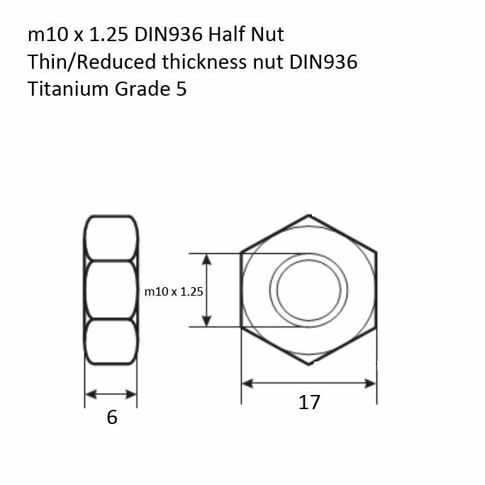 M10 x1.25 Titanium Half Locking Hex Thin Nut Reduced Height Rose DIN ...