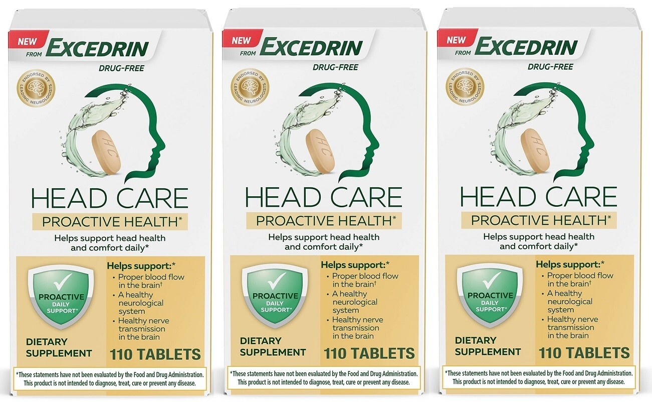 3 Pack- Excedrin Head Care Proactive Health Drug Free, 60 Tablets *EXP ...