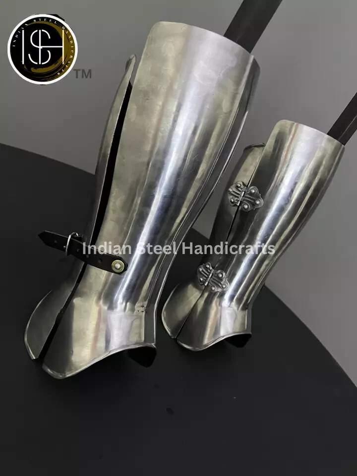 Medieval Knight Silver Leg Guard With Shoes Steel Gothic Leg Greaves ...