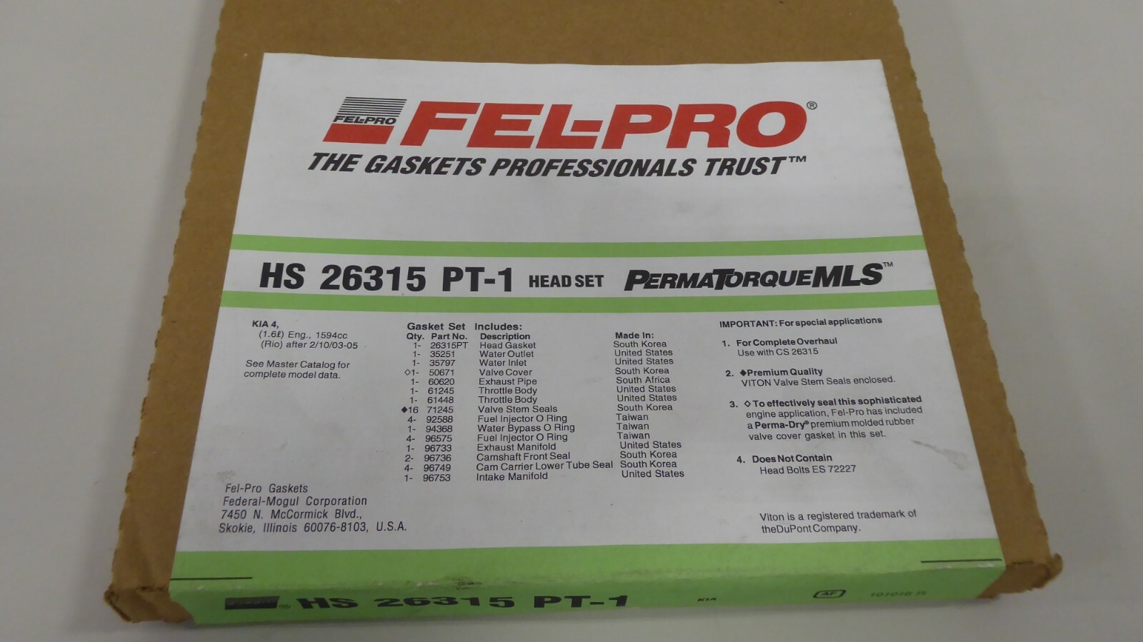 Fel-Pro HS 26315 PT-1 Engine Cylinder Head Gasket Set 017-8124-0 | eBay