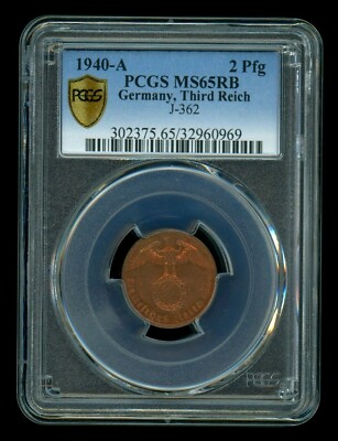 Nazi Coin - PCGS MS65RB 1940-A 2 Pfennig Pfg Germany, J.362 WW2 *One ...