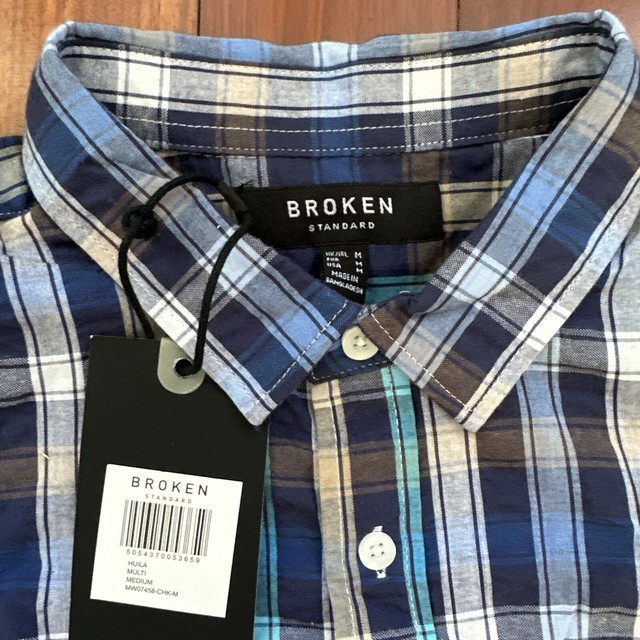 Mens Broken standard Size medium button down shirt Plaid Collared With ...