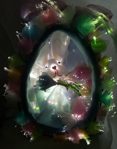 Vtg Fiber Optic Easter Bunny Rabbit in Egg Flowers Decor in box *Works ...