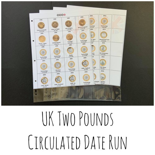 UK Circulated Date Run Coin Collector's Folder Inserts Covering £2 ...