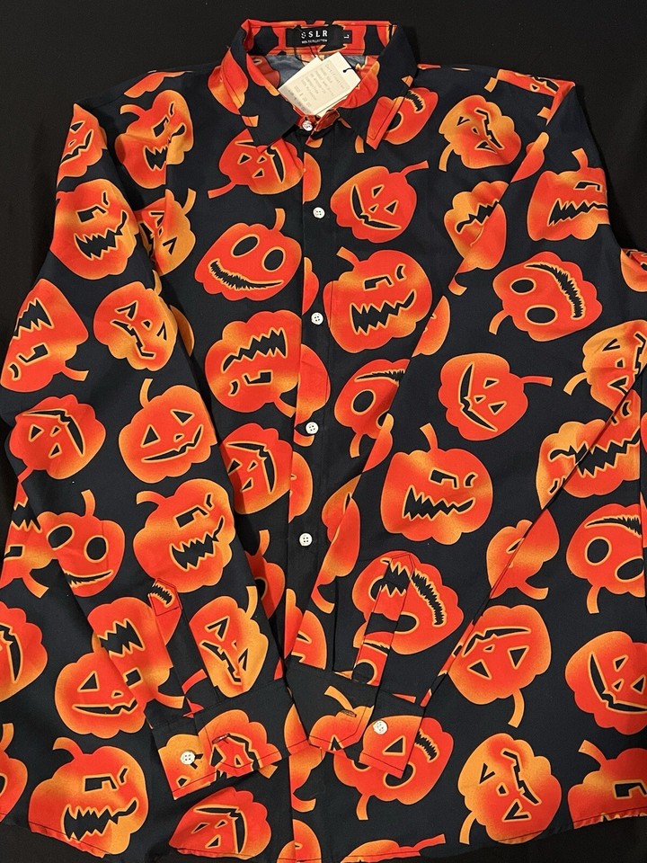 Halloween Long Sleeve Pumpkin Button Up | eBay