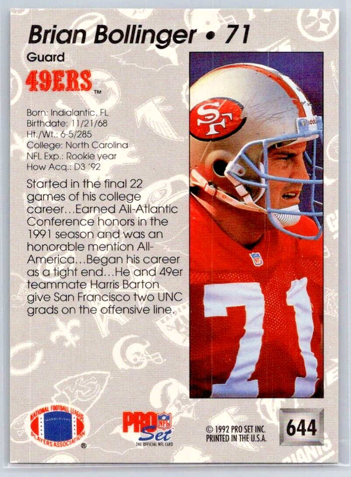 1992 Pro Set Series 2 - Brian Bollinger - San Francisco 49ers - RC ...