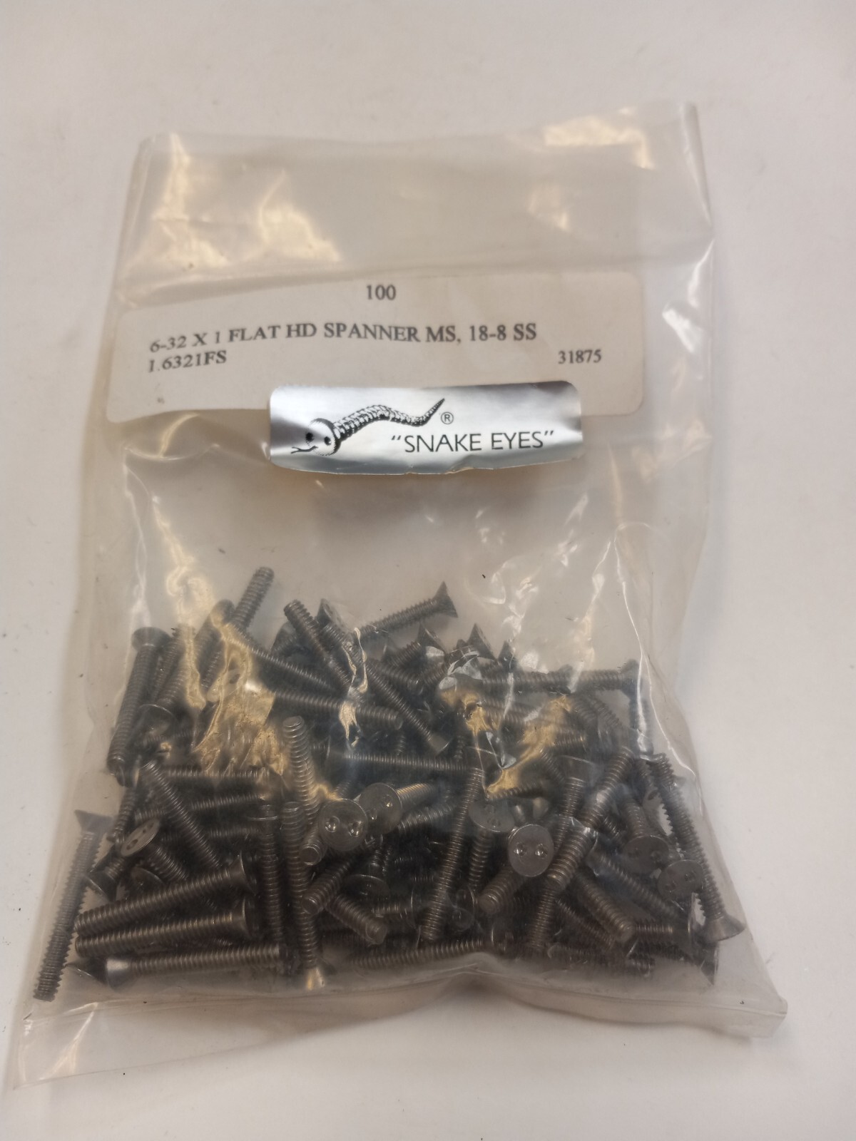 100pcs 6/32 x 1" Stainless Spanner/Snake Eye Security Flat Head Machine ...