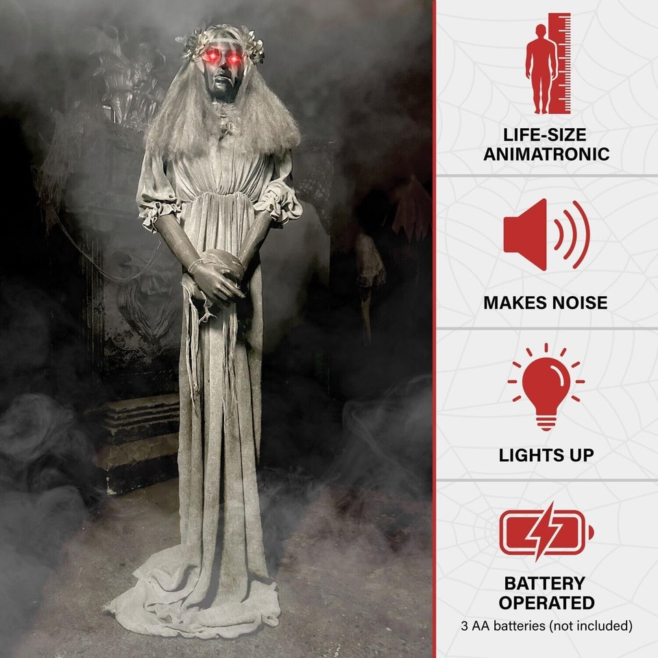 Scary Haunted Lady Halloween Animatronic Outdoor Yard Lighted ...