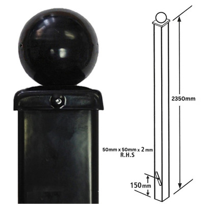 Metal POST Ball Top 50x50x2350mm Concrete-in Blank Galvanised for gate ...