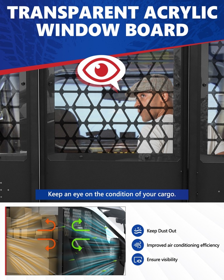 Van Safety Partition Bulkhead for Ford Transit High Roof w/ Mesh & Dog ...