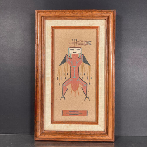 Vtg Navajo Sand Painting THUNDER Native American Framed Signed By ...