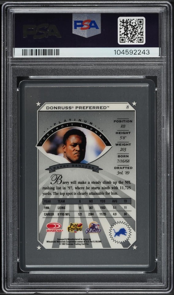 1997 Donruss Preferred Platinum Precious Metals #8 - BARRY SANDERS ...