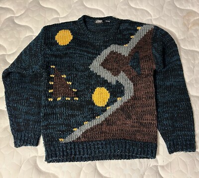 Vintage Street Scenes Open Knit Geometric Abstract Sweater Men S | eBay