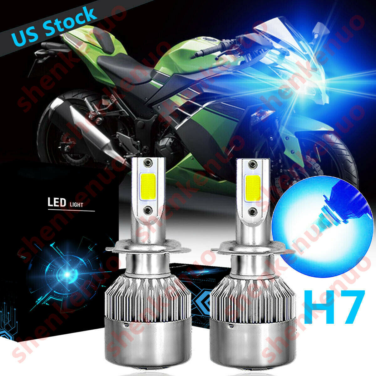 Blue H7 LED Headlight C6 For Kawasaki Ninja ZX6R ZX636C 2003-2006 ...