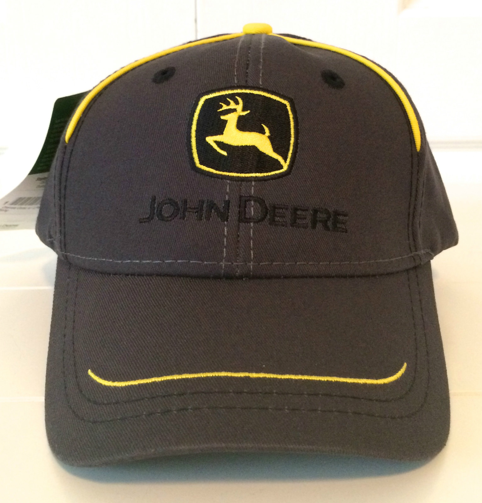John Deere Charcoal Gray Fabric Hat Cap W Yellow Piping Adjustable for ...