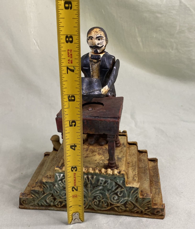 Cast Iron "MAGICIAN BANK" Mechanical Bank Antique, hat trick coin bank ...
