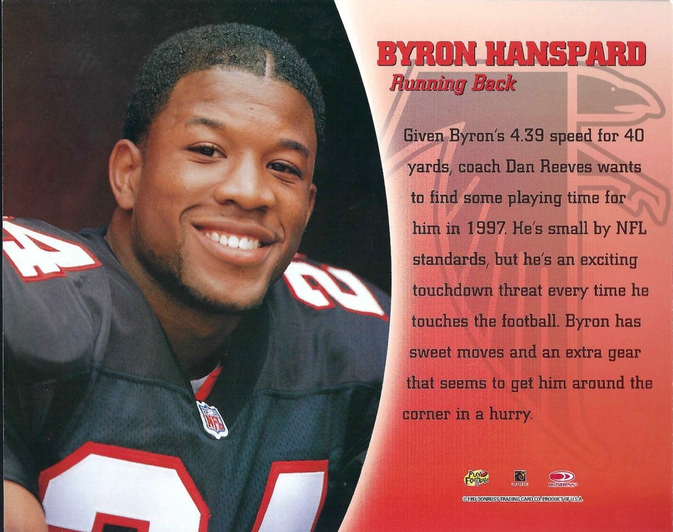 1997 Leaf BYRON HANSPARD Atlanta Falcons AUTHENTIC SIGNATURE Autograph ...