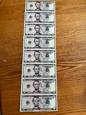 New Uncirculated Five Dollar Bills Series 2021 $5 Sequential Notes Lot ...