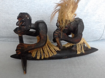 PRIMITIVE HAND CARVED WOODEN BALI JAVA AFRICAN TRIBAL SCULPTURE 2 MEN ...