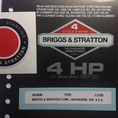Briggs & Stratton 4-hp 1978-1980 Shroud Labels Decals set of 3 | eBay UK