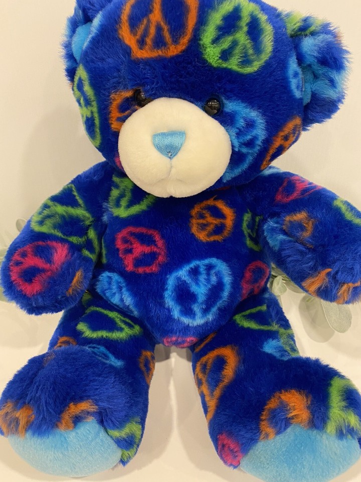 Build a Bear Teddy Bear Blue Colorful Plush Peace Sign Stuffed Animal ...