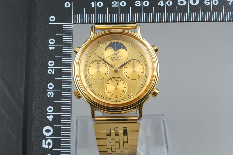 [Exc+5] SEIKO Moon Phase 7A48-702A Gold Chronograph Quartz Men's From ...