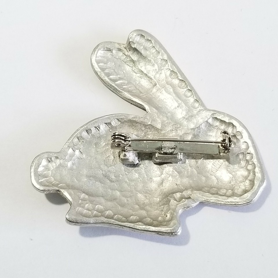 VINTAGE BRUSHED SILVER TONE BUNNY RABBIT ARTSY PIN BROOCH FIGURAL ...