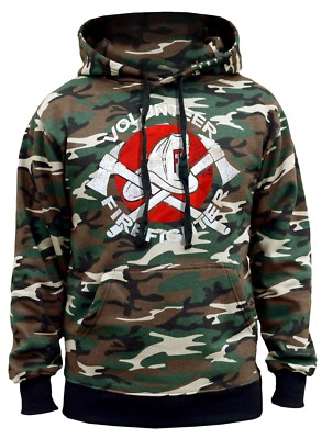 New Men's Volunteer Firefighter Camo Hoodie Fire Dept Fireman Rescue ...