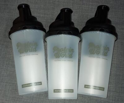 3 or 2 Protein World Shaker Bottle Clear Plastic Black Lid Workout Gym ...