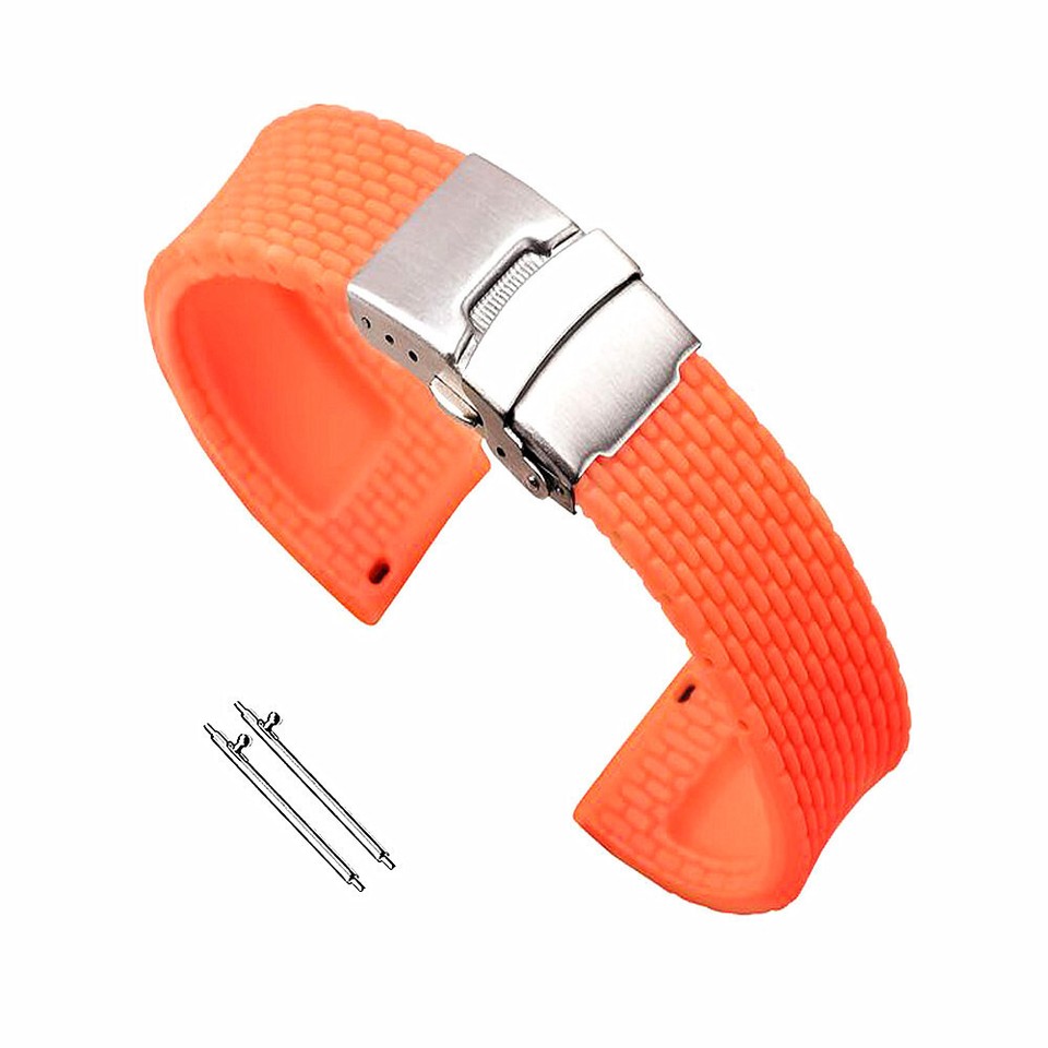 Quick Release Silicone Rubber Watch Strap Band Deployant Clasp 18 20 22 ...