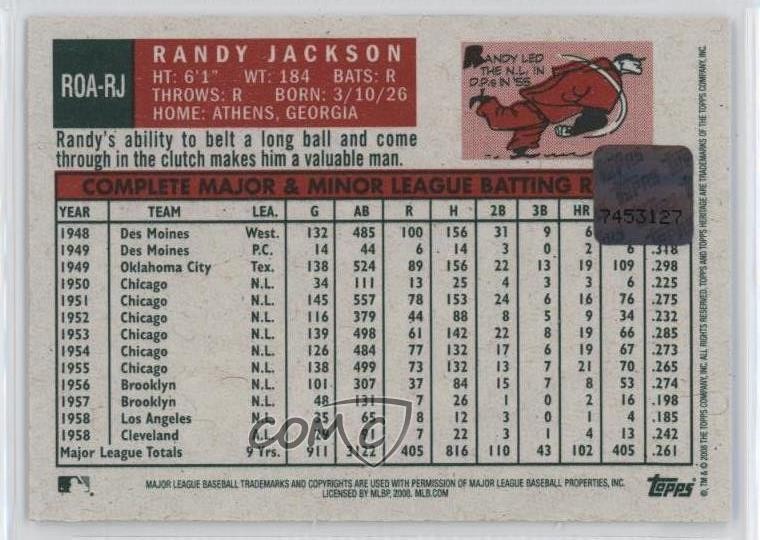 2008 Topps Heritage Real One Auto Red Ink /59 Randy Jackson #ROA-RJ ...