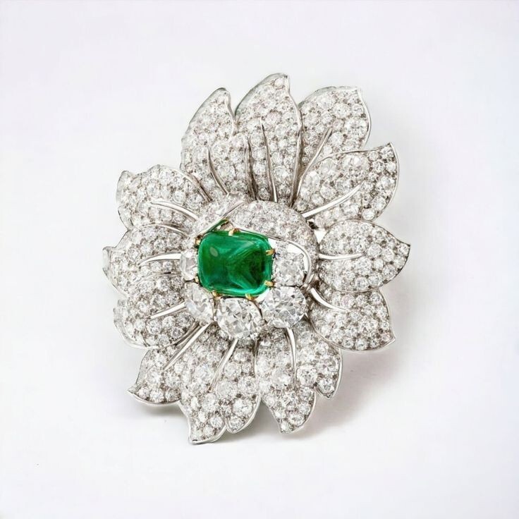 Sugarloaf Syn Emerald Flower Design Brooch 925 Sterling Silver ...