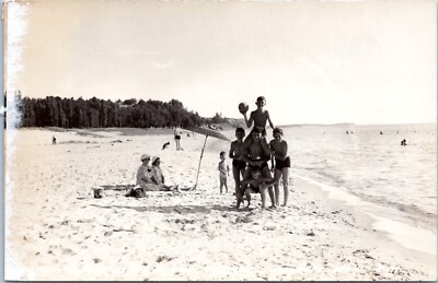 RPPC Human Pyramid, First Street Beach, Manistee, Michigan c1940s Photo ...